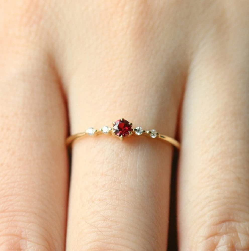 LRGKMCWTOB Cute Dainty Women's 14K Gold Ruby Drill Rings Delicate Rings Gemstone Rings Wedding Jewelry Heart Gemstone Promise Engagement Love Ring Size 5-10 (US 8)