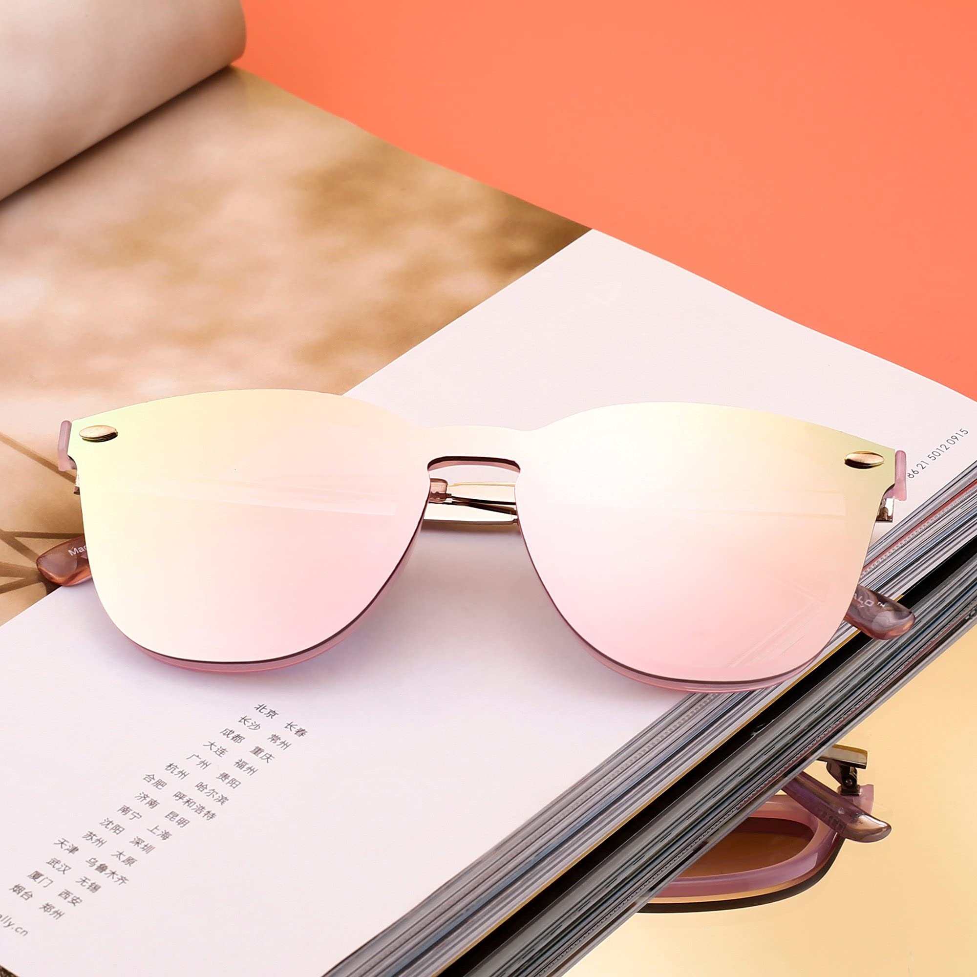 JIM HALO Trendy Rimless Mirrored Sunglasses Reflective Sun Glasses for Women Men 2 Pack (Mirror Silver & Mirror Pink)