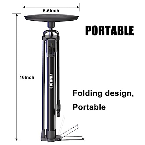 VIMILOLO Bike Floor Pump,Portable Ball Pump Inflator Bicycle Floor Pump with Both Presta and Schrader Bicycle Pump Valves Bike Pumps-160Psi Max