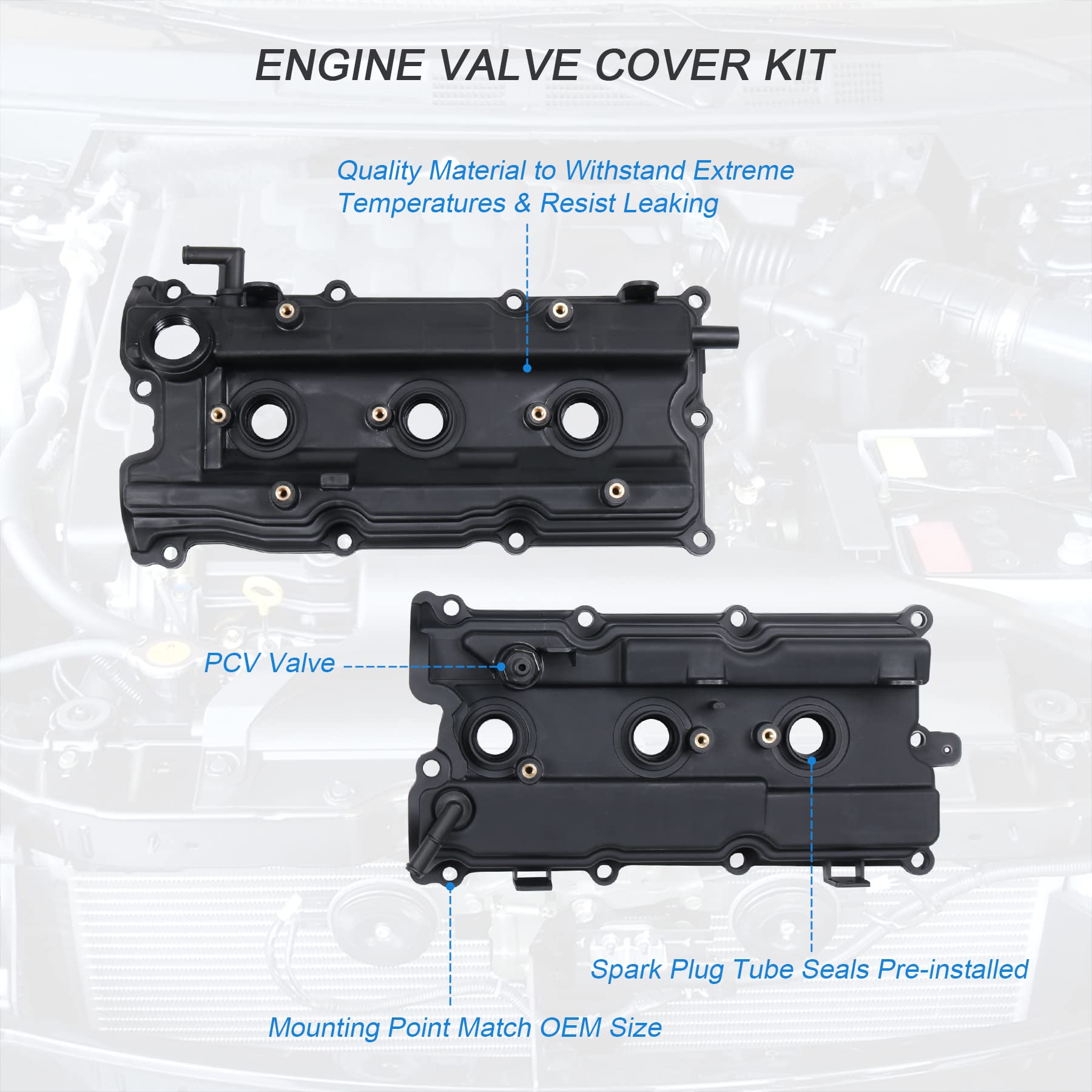 JDMSPEED New Engine Valve Cover With Gaskets Left & Right Side Replacement For Altima Maxima Murano I35 V6 3.5L 2002-2007 Replace# 264-985 264-984 13264-8J113 13264-7Y000 (Set of 2)