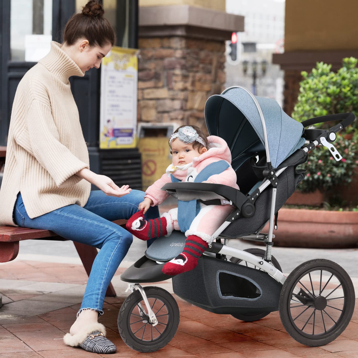 Jogging Stroller Fold City Travel Citi Jog Strollers Single Toddler Baby Pram Jogging Compact Urban Ultralight Joggers Beby Carriage Pushchair Stroller Travel System 3 wheels
