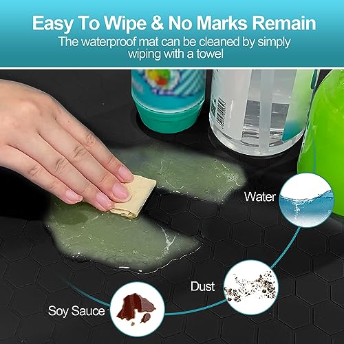 UEAKPIC Under Sink Mat 34" x 22", Waterproof Silicone Undersink Mat for Kitchen, Bathroom, Cabinet Protector Fits 36" Standard Cabinets, Under Sink Tray Liner Up to 2.2 Gallons Liquid (Black)