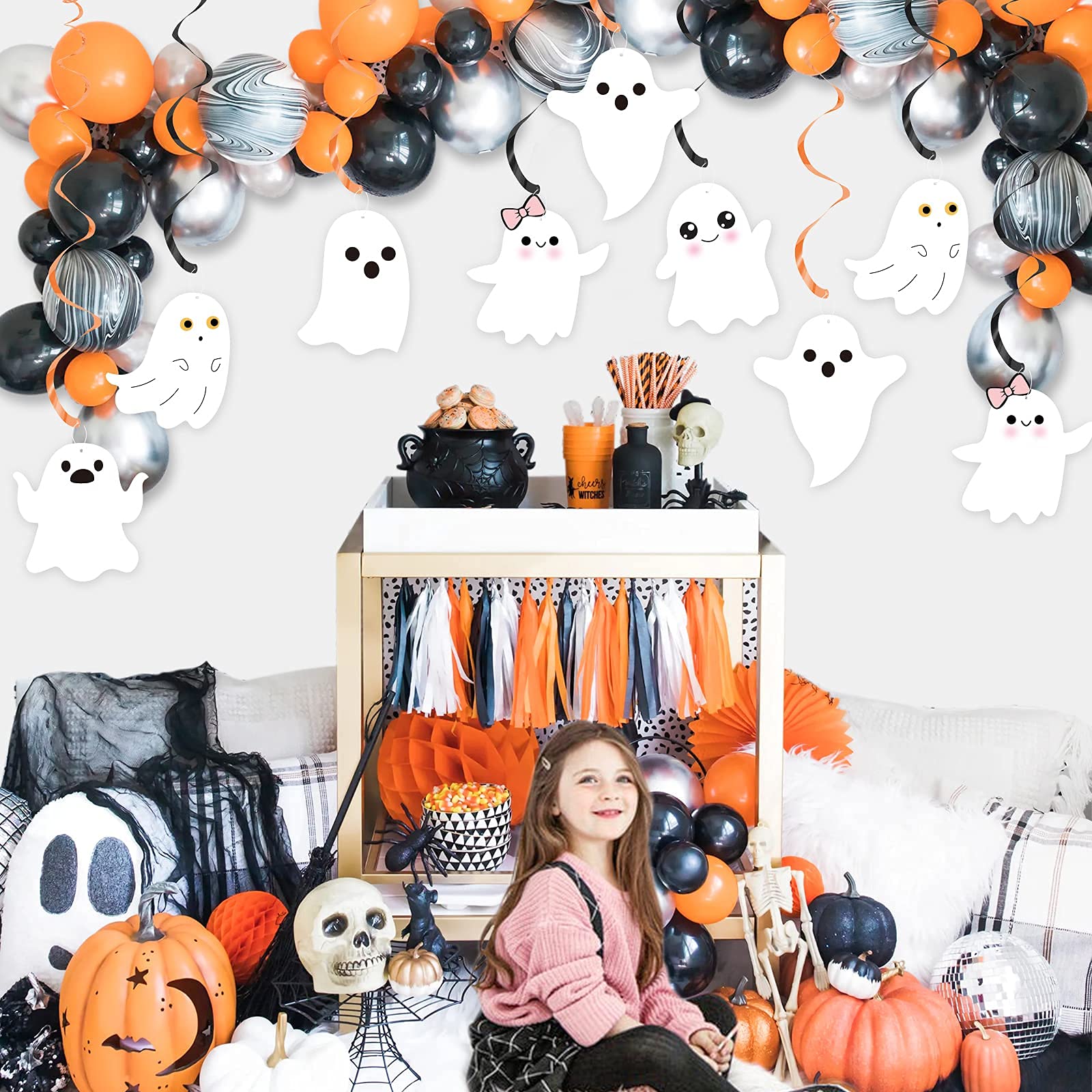 K KUMEED Halloween Decorations Hanging Swirls 20pcs, Ghost Hanging Decorations Perfect for Home Indoor Outdoor Halloween Baby Shower Party Decorations