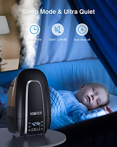 Humidifier for Bedroom, Homever Cool Mist Humidifier, Babies Ultrasonic Vaporizer, 26dB Whisper-Quiet Humidifiers, 5.6L, Touch Screen, 360° Nozzle, Auto Shut-Off & Timing Function, Black