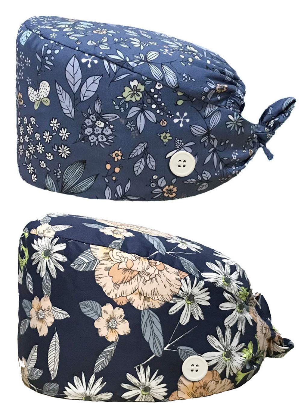 Jewdreamer 2 Pcs Cute Printed Working Cap with Button for Women/Men Upgrade Sweatband Adjustable Tie Back Bouffant Hats