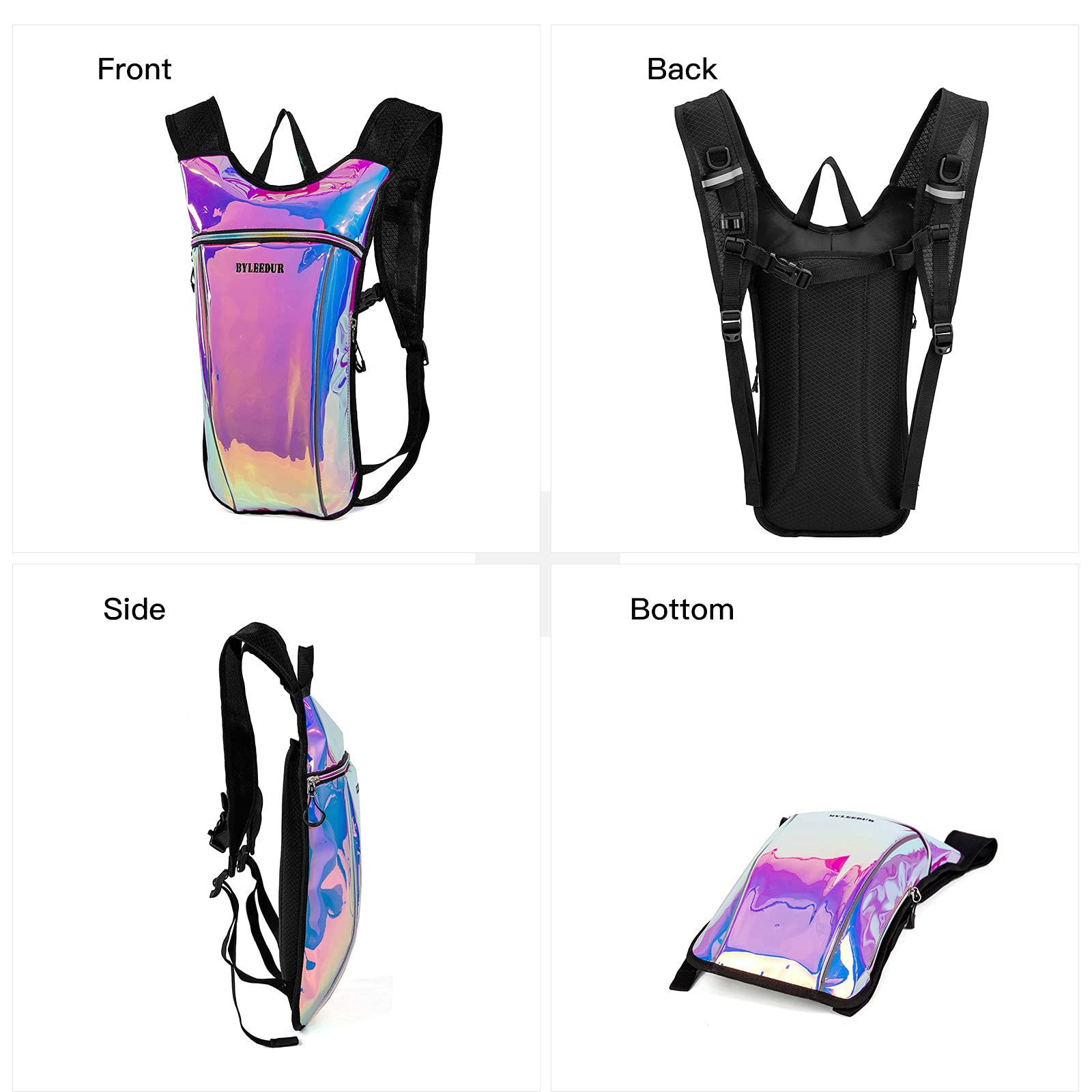 Hydration Backpack with 2L Water Bladder for Men & Women Suitable for Festivals, Raves, Hiking, Biking, Climbing, Running, Outdoors and More (Holographic - Purple)