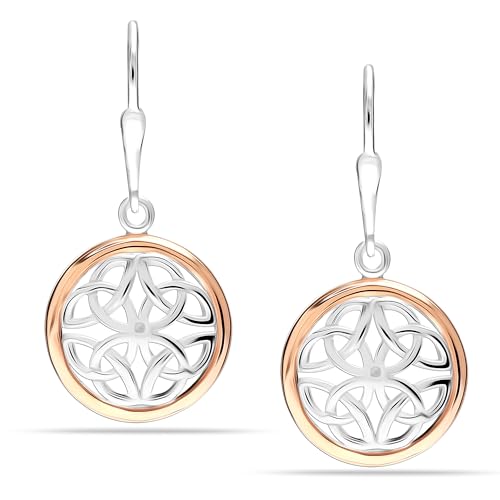 LeCalla 925 Sterling Silver Celtic Knot Earrings | Two-Tone Jewelry | Lightweight Celtic-Knot Leverback Drop Dangle Earring for Women