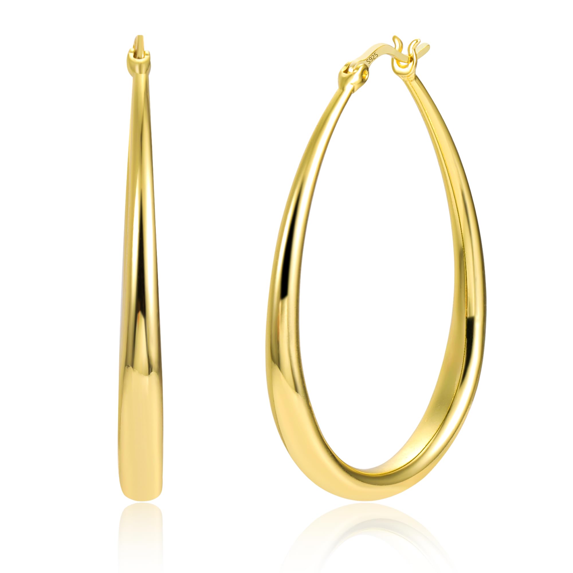 KISSPAT 14K Gold Oval Hoop Earrings for Women Hypoallergenic Sterling Silver Post Drop Dangle Oval Hoop Earrings