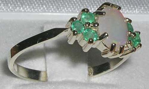 LetsBuyGold 925 Sterling Silver Natural Opal and Emerald Womens Band Ring - Size 9.5