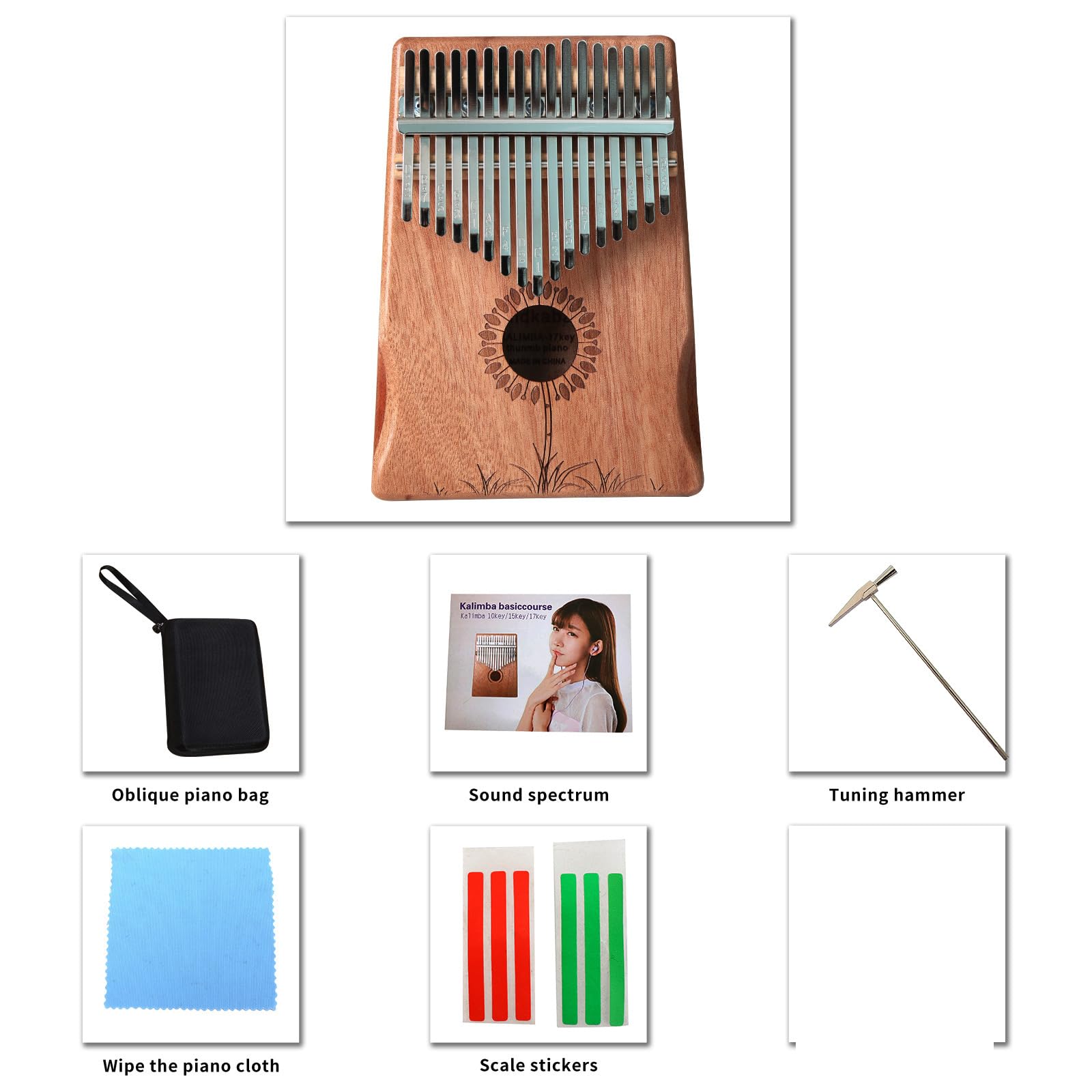 kalimba thumb piano 17 key mdkaba finger piano instrument with waterproof protective box (wood)