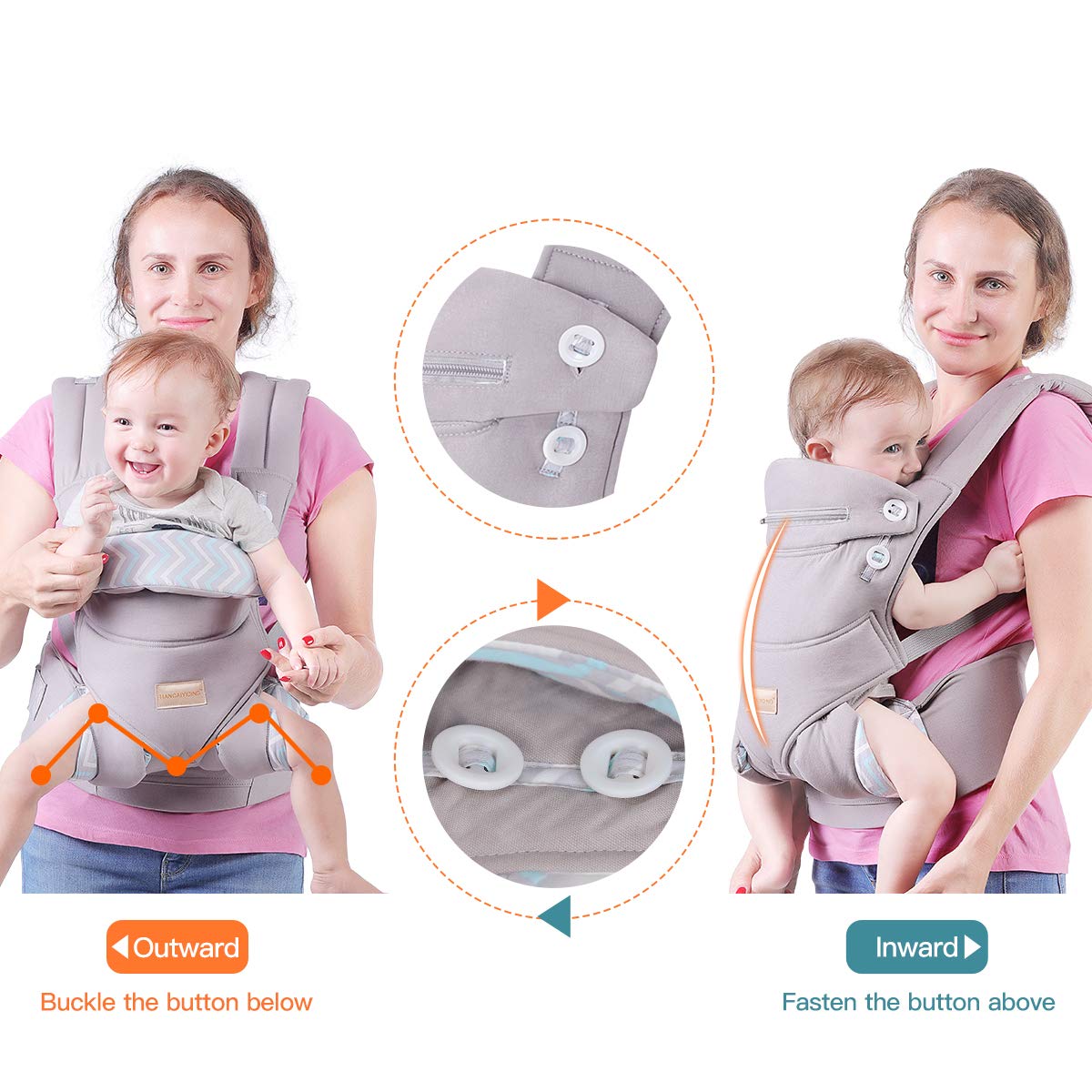 Infant Baby Holder Carrier Backpack Ergonomic with Head Support Padded Shoulder Straps Front and Back for Newborn Toddler Wrap in All Season,Grey