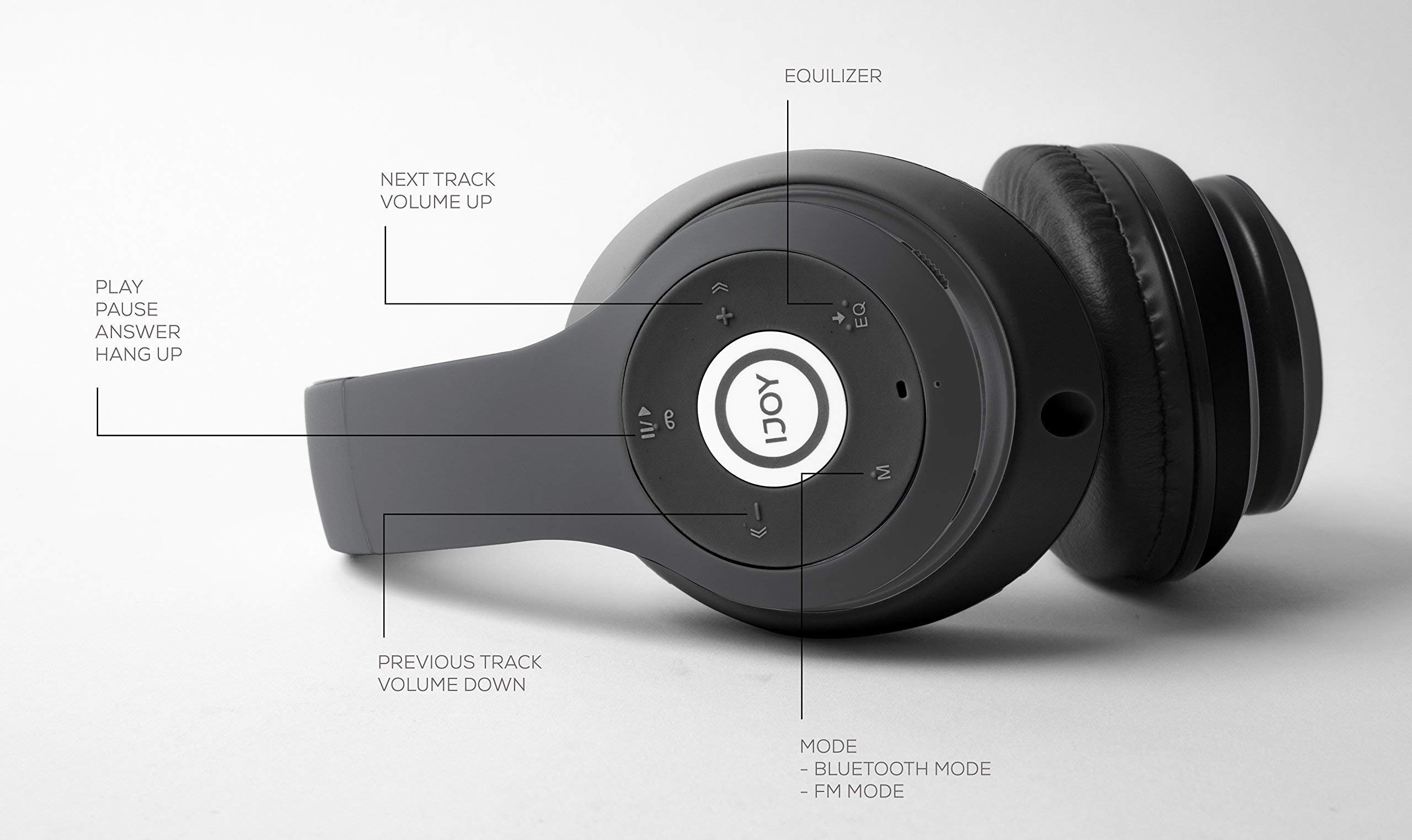 iJoy Matte Finish Premium Rechargeable Wireless Headphones Bluetooth Over Ear Headphones Foldable Headset with Mic (Stealth) (Renewed)
