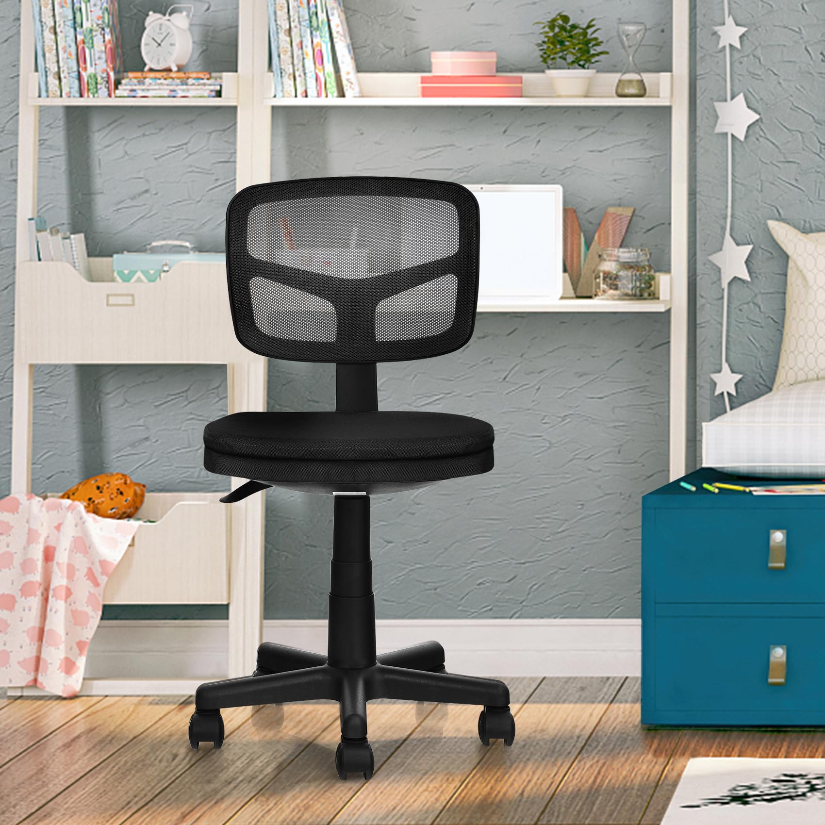 TOMANOR Kids Desk Chair - Armless Teens Girls Study Chair Small Kids Computer Chair Adjustable Swivel Mesh Task Chair for Home School Office Black