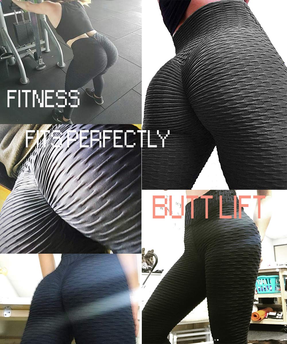 Jenbou Women's High Waist Yoga Pants Butt Lifting Ruched Stretchy Leggings Tummy Control Workout Sport Tights Black