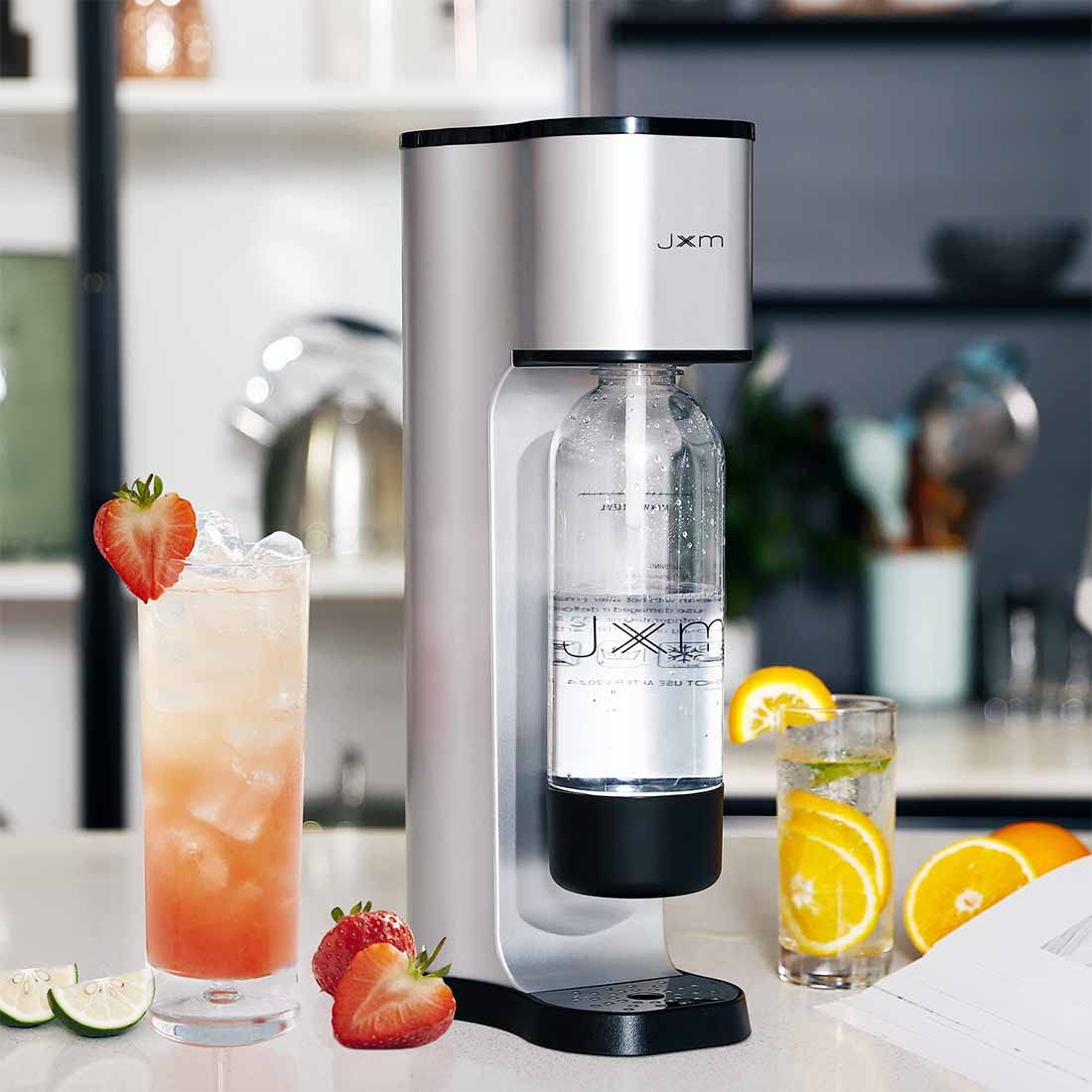 JXXM- Premium Carbonator-Sparkling & Seltzer Water Soda Maker with PET Bottle,Sparkling Water and Soda Maker, Carbonates Any Drink,(Matte Black)