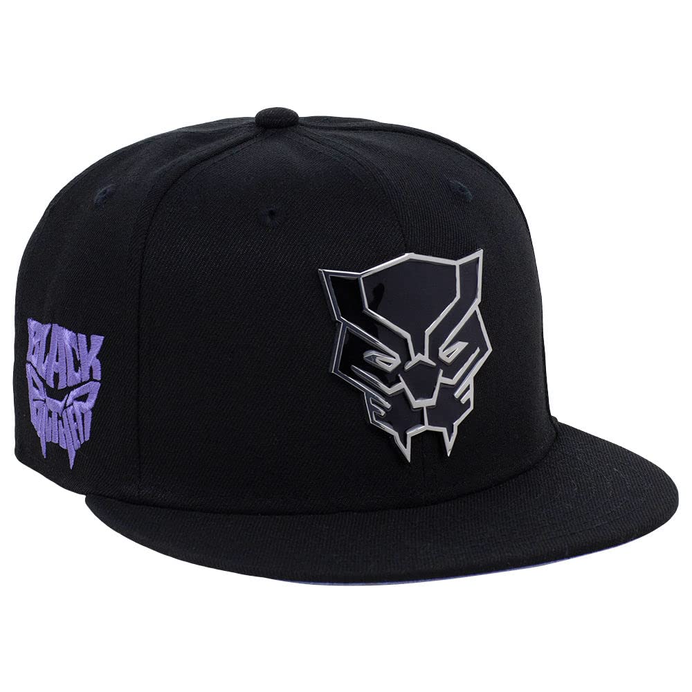 Marvel Black Panther Fashion Fitted Flat Bill Cap, Purple/Grey 8