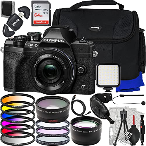 Ultimaxx Advanced Bundle + Olympus OM-D E-M10 Mark IV Mirrorless Camera with 14-42mm EZ Lens (Black) + SanDisk 64GB Ultra SDXC, LED Light Kit, 6PC Gradual Color Filter Kit & Much More (32pc Bundle)