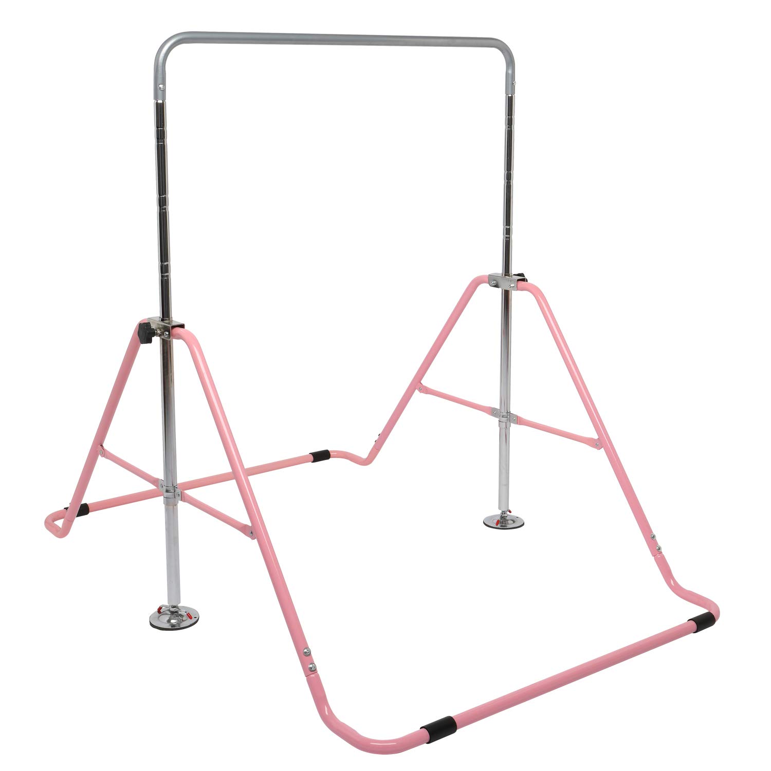 JOYMOR Expandable Gymnastics Bars, Folding Horizontal Bars with Adjustable Height, Junior Training Bars for Kids (Pink)
