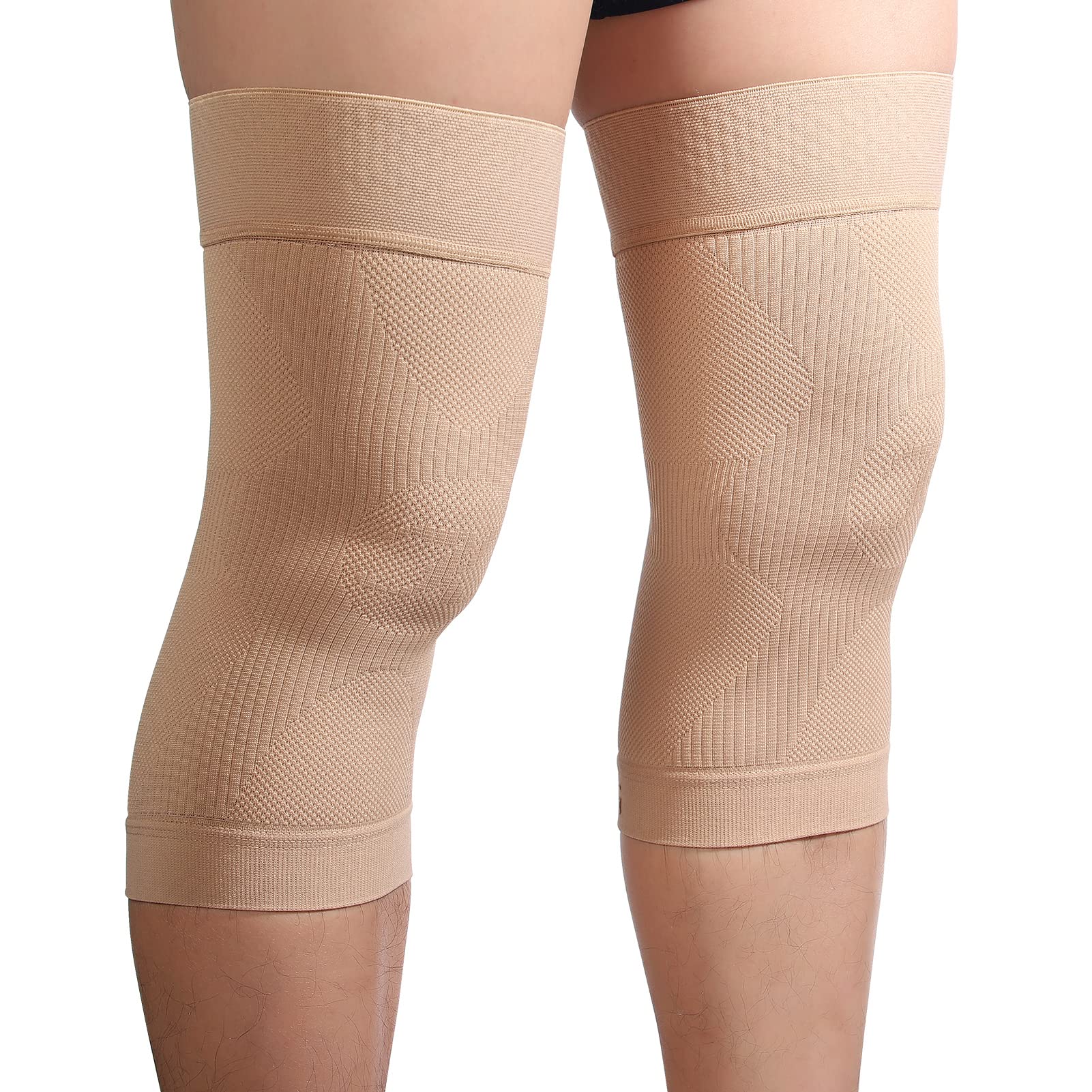 KEKING Orthopedic Brace for Tendinitis, Arthritis, ACL, MCL, Injury Recovery, Meniscus Tear, Knee Pain, Aching Knees, Patellar Tendonitis and Arthritis, Knee Compression Sleeves 2 Pack, Beige L