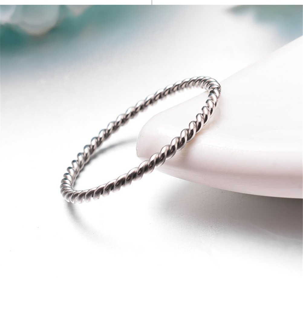 INRENG Women's Stainless Steel 1.1mm Twisted French Rope Thin Wedding Ring Silver Size 8