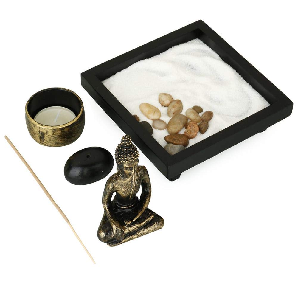 Jessie Tabletop Zen Garden Resin Buddha Incense Holder with 3PCs Incense Sticks, Sand, Cobblestone, Rock Garden Candle Holders for Home Decor