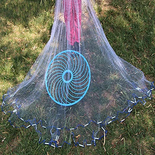 N/A Deep Hole Cast Net Iron Pendant Fishing Net with Blue Ring Style Small Mesh Folding