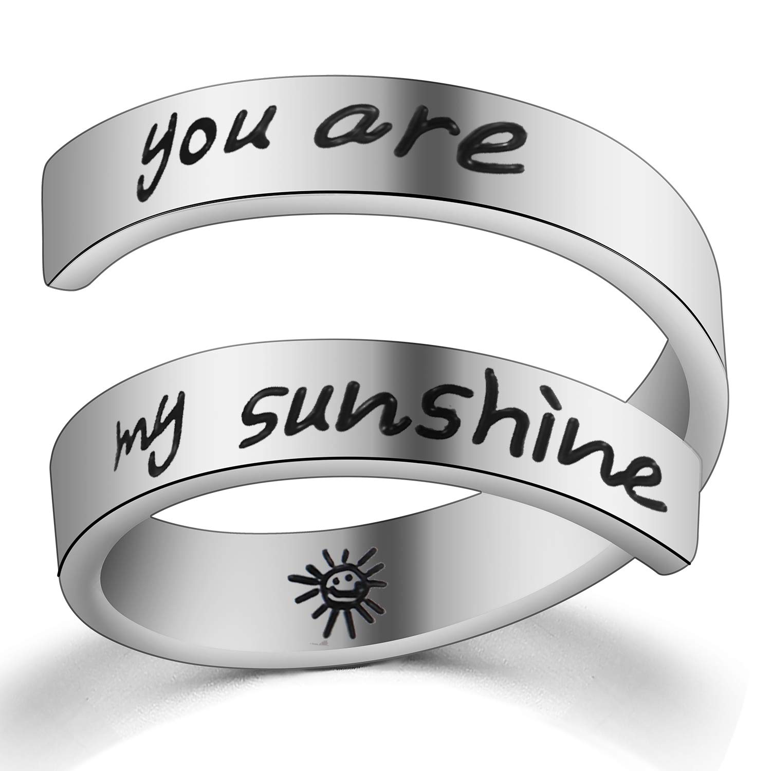Inspirational Rings for Women Statement Stainless Steel Adjustable Wrap Ring Personality Encouragement Gift (You are My Sunshine Ring Silver)