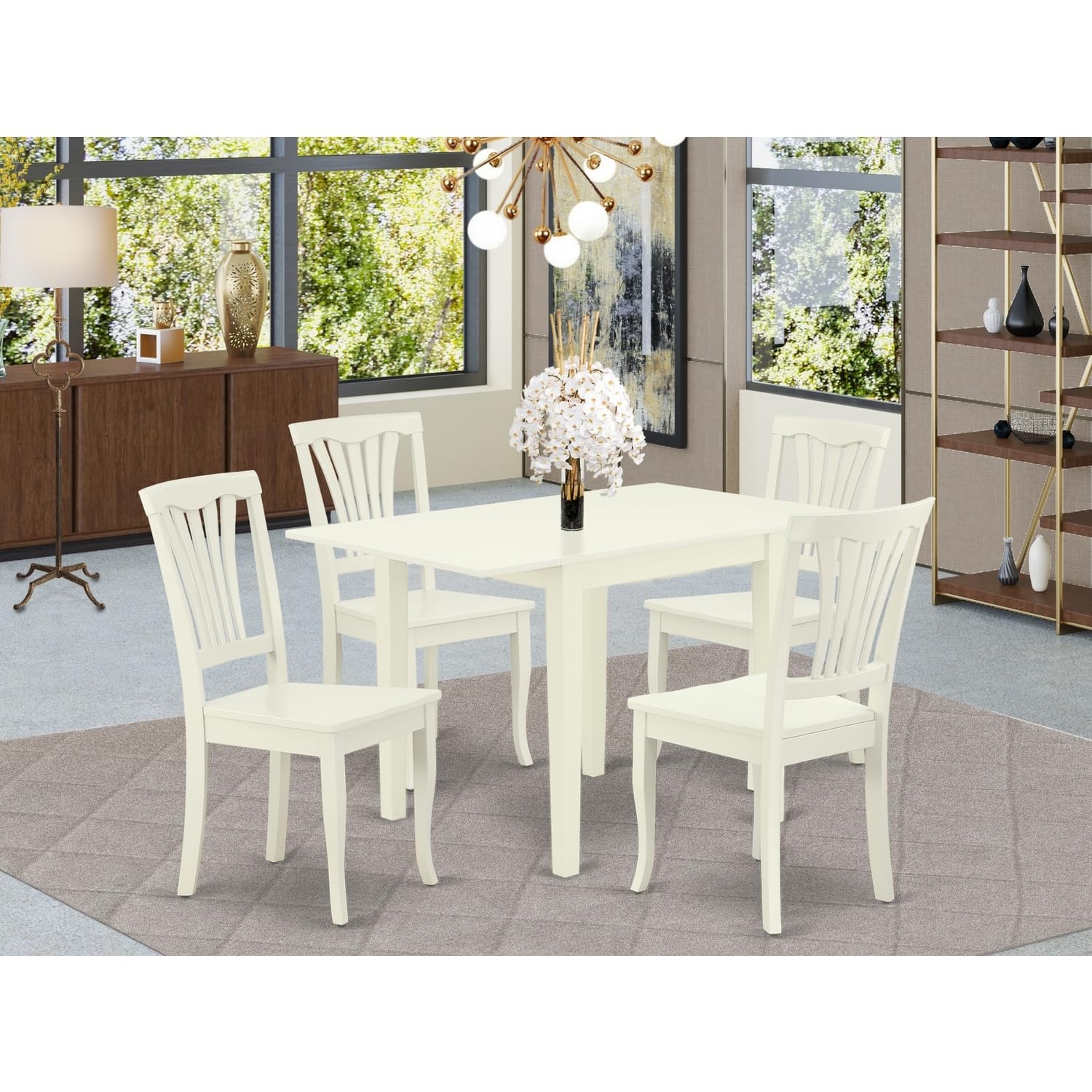 HomeStock French Fabulous Dining Set 5 Pc- 4 Marvelous Kitchen Dining Chairs and an Eye-Catching Wooden Dining Table - Linen White Finish Wooden Chair Seat - Linen White Finish Hardwood Structure.