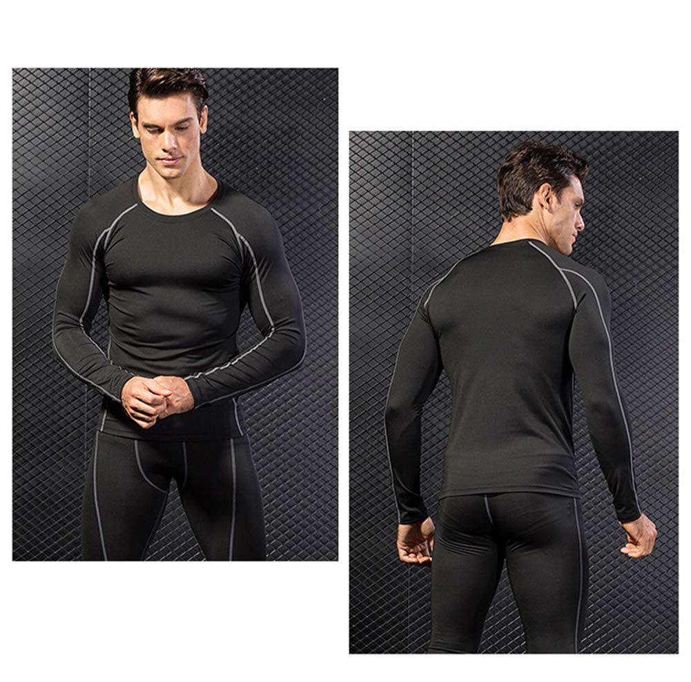 Mens Compression Set Long Sleeve Football Undershirts and Running Tights Cool Workout Baselayer Top & Bottom