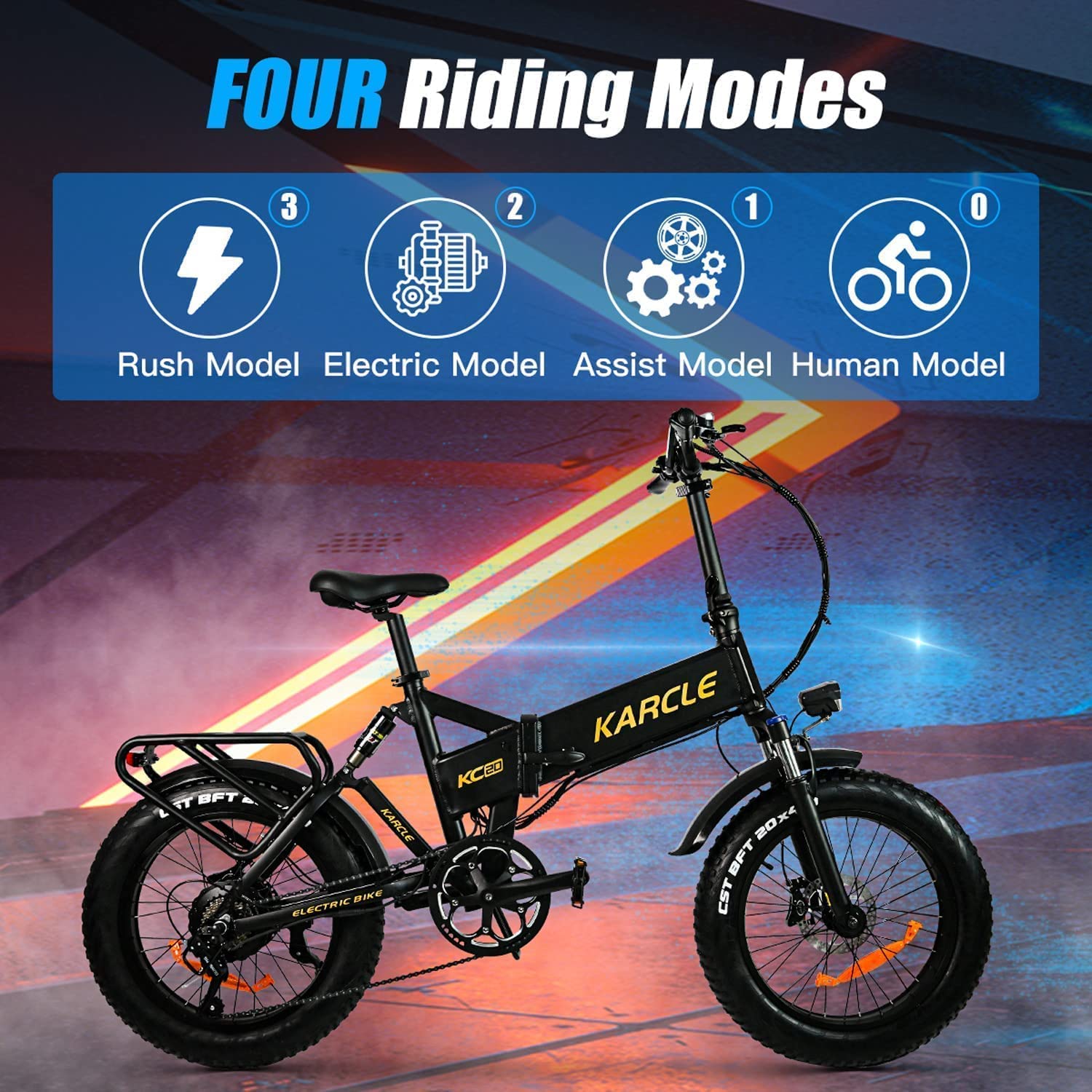 Karcle Electric Bike, 20” Fat Tire Folding Ebike 750W 32mhp Maximum Speed, 80 Miles Maximum Endurance, 7 Speed Gear Mountain Foldable Electric Bicycle for Adults