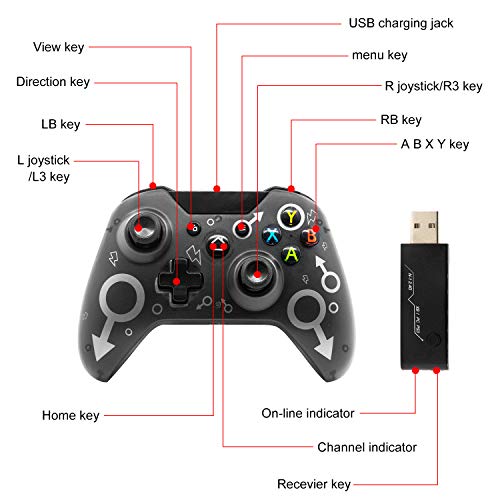 JZW-Shop Wireless Controller for Xbox One/Xbox One S/Xbox One X/Xbox Series X/PS3/PC, 2.4GHZ Wireless Game Controller with Dual Vibration Black