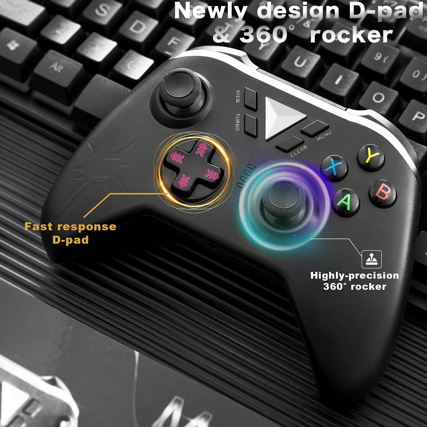 JZW-Shop Wireless Controller for PS3/PC Windows 7/8/10/11, 2.4GHZ Wireless PC Gamepad Controller with Turbo, Dual Vibration Black