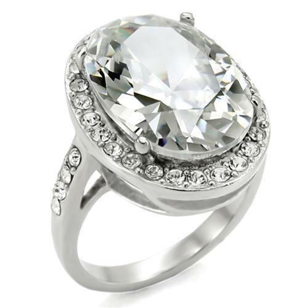 Large Oval Cut AAA CZ Stainless Steel Engagement Bold Ring Women's 8