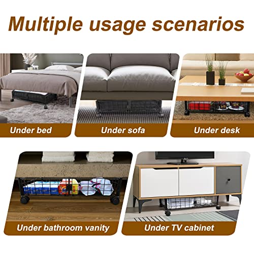 Under Bed Storage with Wheels, Rolling Under Bed Shoe Storage Container, Under Bed Cart with Wheels, Underbed Storage with Sturdy Storage Bags & Clear Window & Thick Fabric, 2 Sets, (Black)