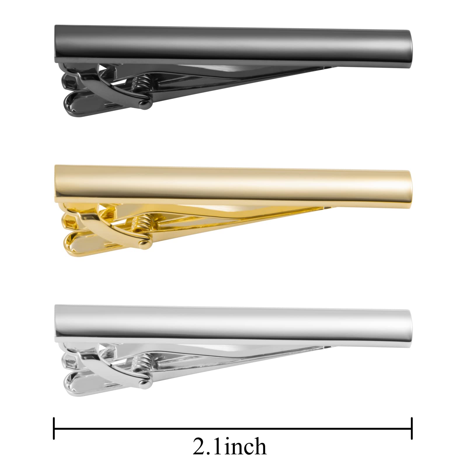GWD Mens Tie Bar Clip 2.1 Inch, Silver-tone, Black, Gray (H style)