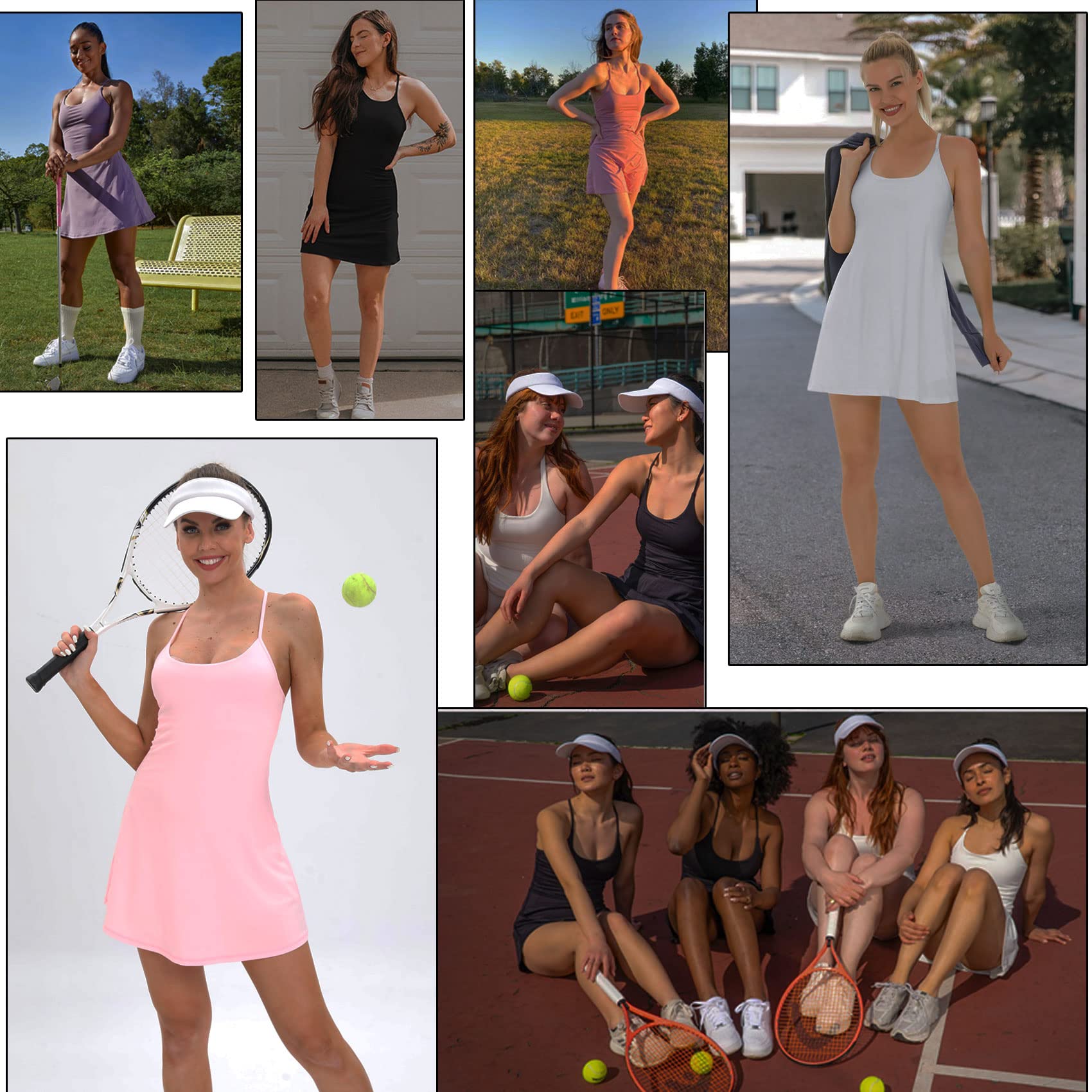 JGS1996 Tennis Golf Dresses for Women with Built-in Bra & Shorts Pockets Sleeveless Workout Athletic Exercise Dress Black