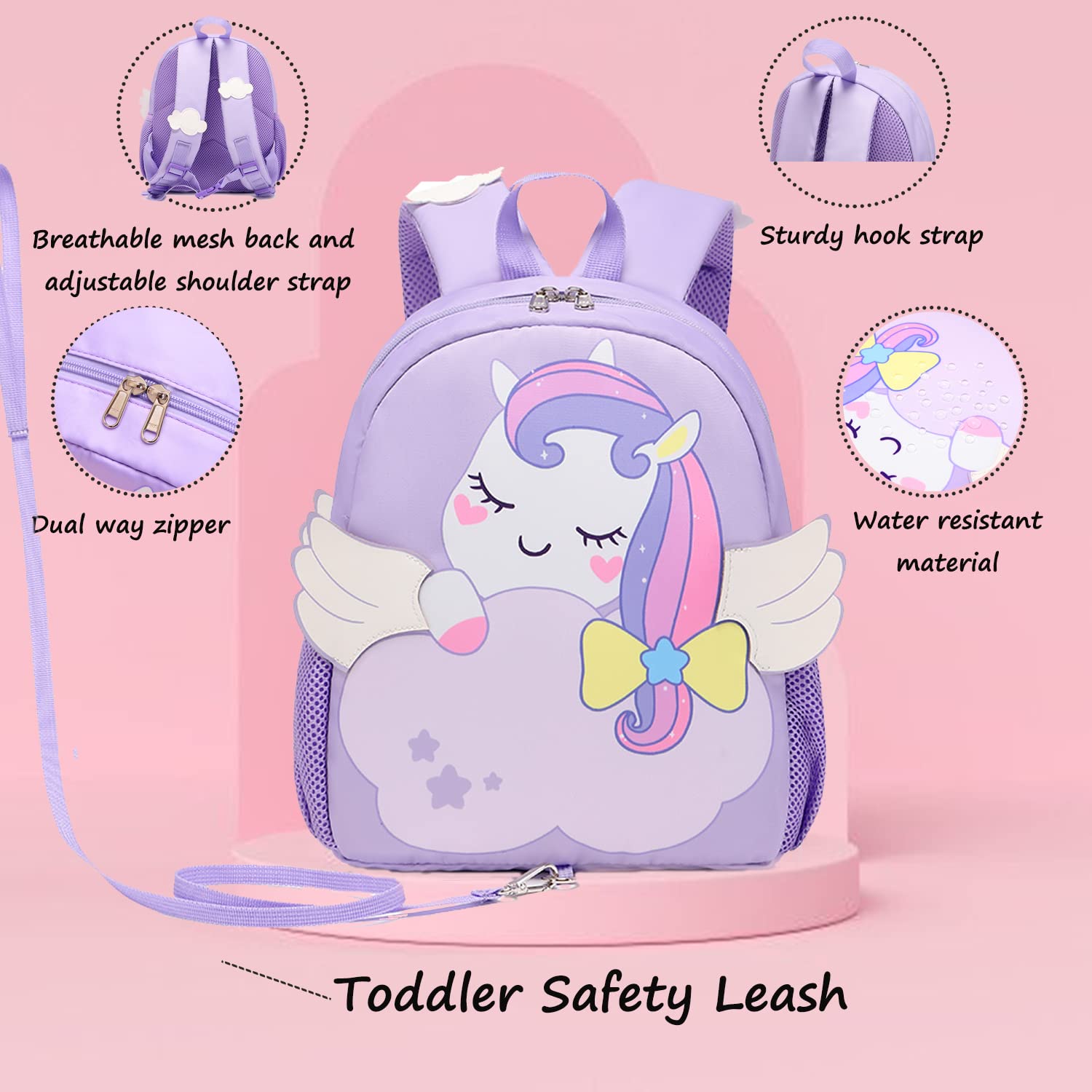 Jumpopack Unicorn Backpack for Girls Toddler Backpack for Girls Preschool Backpack Kids' Backpacks Small Mini Toddler Backpack Toddler Bookbag