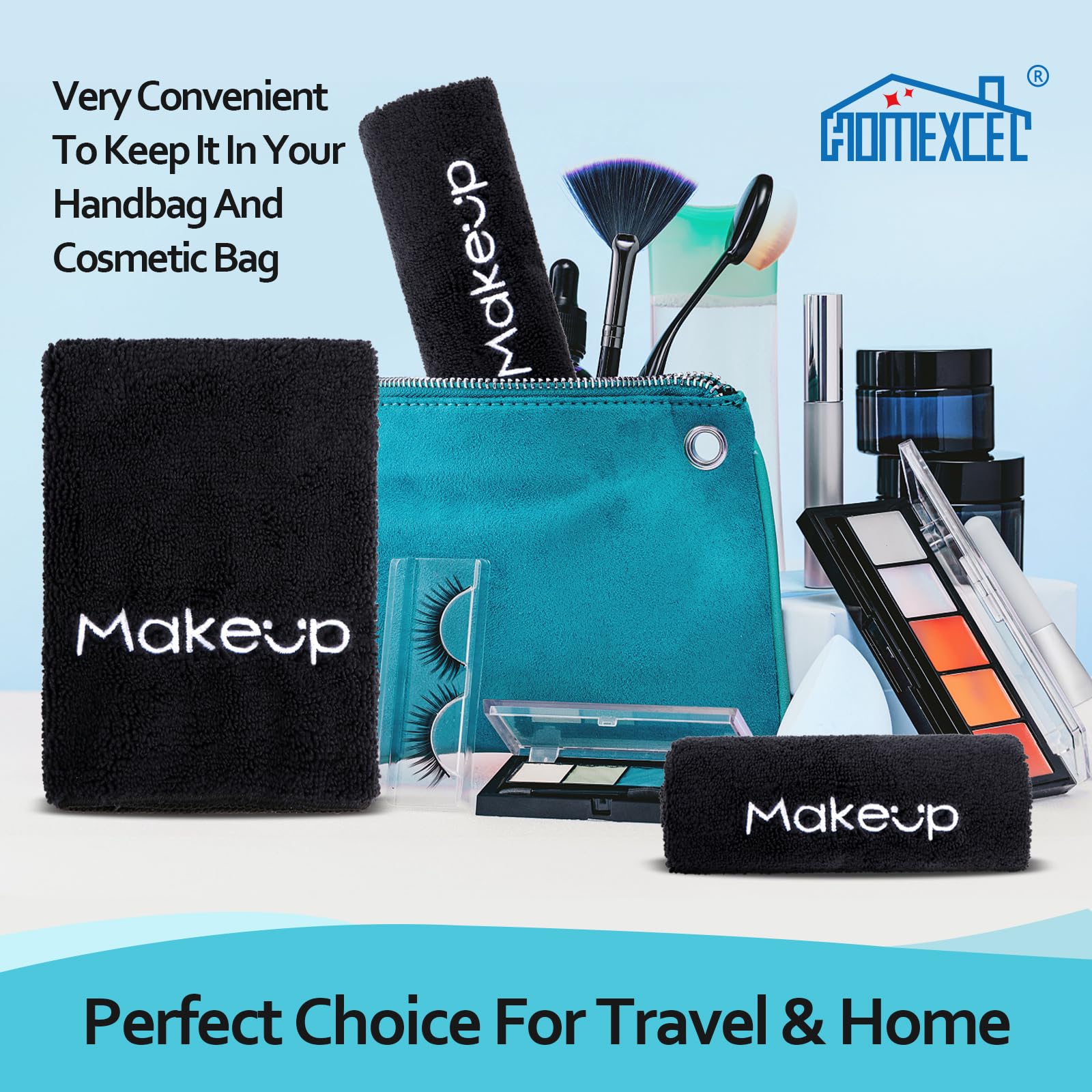 HOMEXCEL Makeup Remover Cloth 6 Pack,Premium Washable Soft 13x13 Inch Facial Cleansing Makeup Towels,Quick Dry Microfiber Face Towels Washcloths For All Skin Types,Black