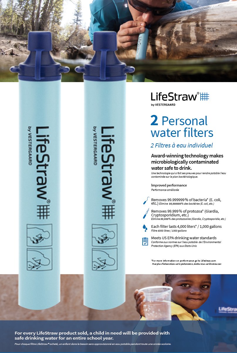 LifeStraw Personal Water Filter for Hiking, Camping, Travel, and Emergency Preparedness, 2 Pack, Blue & Potable Aqua Water Purification Tablets with PA Plus - Two 50 Count Bottles