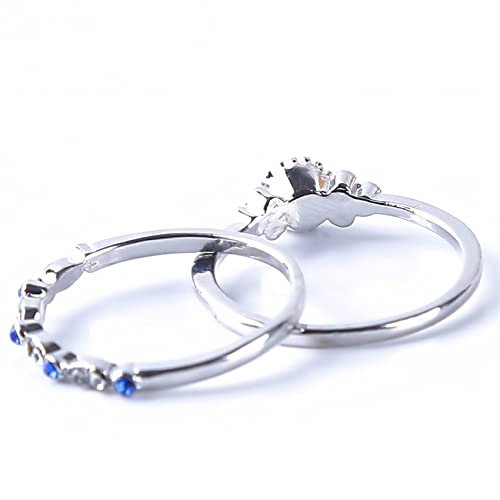 Iumer Women Artificial Zircon Ring Two-piece Ring Inlaid Rhinestones Birthday Gift Size 6-10 (blue, size 8)