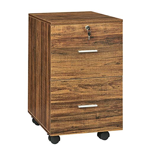 GreenForest Reversible Computer Desk 68.8 inch with Storage Printer Shelf and File Cabinet 2 Drawers Wooden Vertical Filing Cabinet with Lock