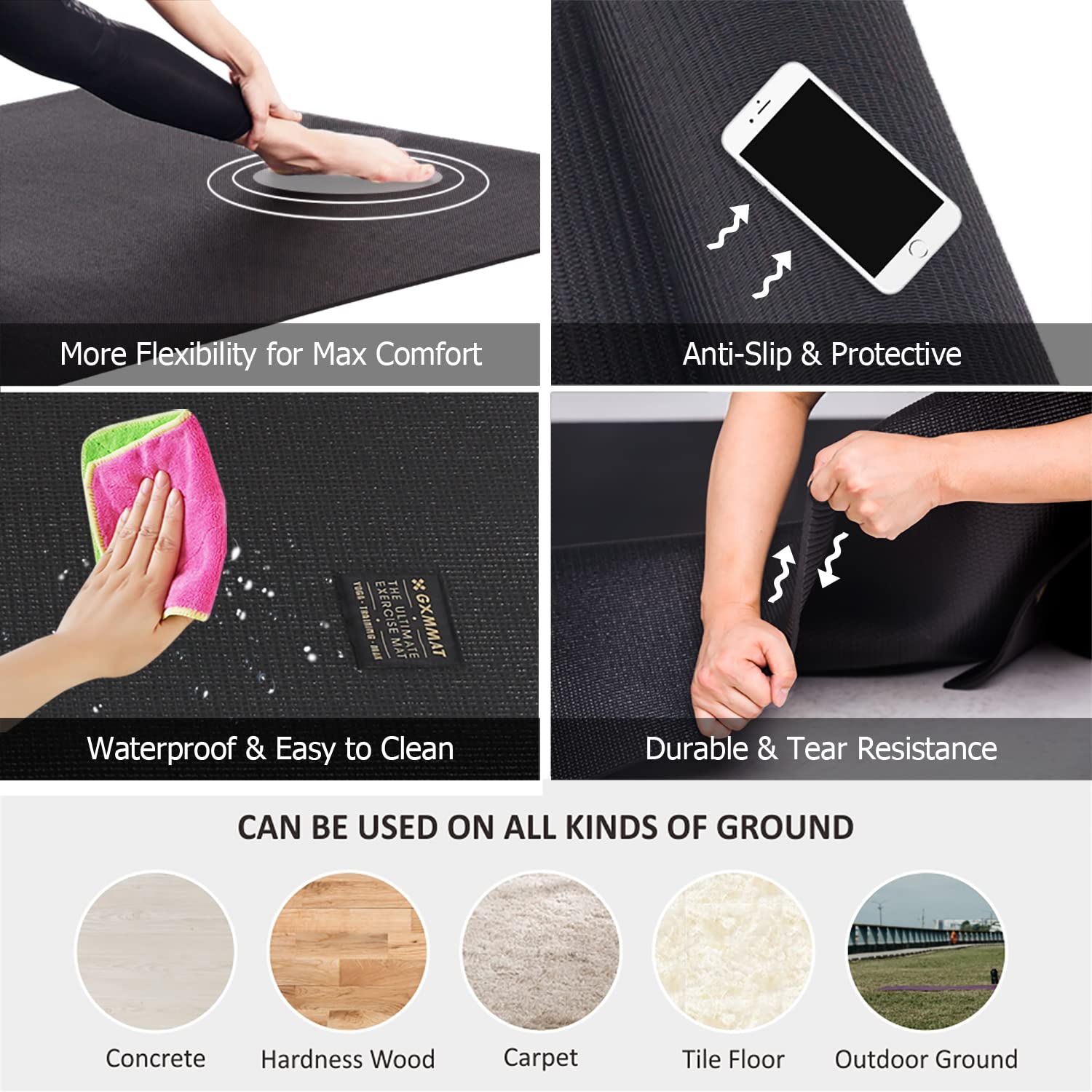 GXMMAT Large Yoga Mat 6'x6'x7mm, Thick Workout Mats for Home Gym Flooring, Extra Wide and Thick, Non-Slip Quick Resilient Barefoot Exercise Mat, Ultra Comfortable Cardio Mat for Pilates, Stretching