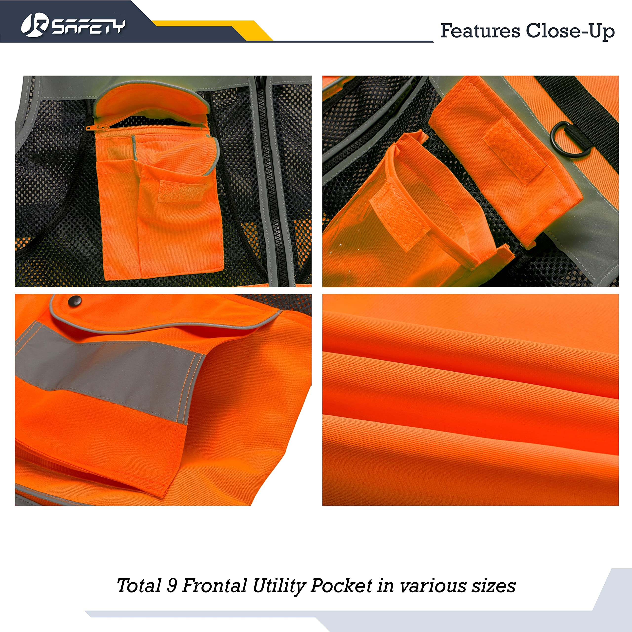 JKSafety 12 Pockets Class 2 High Visible Reflective Safety Vest Zipper Front Back Pockets Mesh Lining, Yellow-Black Meets ANSI/ISEA Standards (180-Yellow-Black XXL)