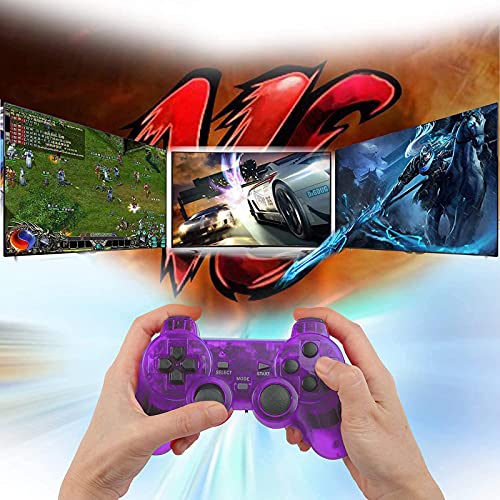 JINHOABF Wireless Controller for PS2,Built-in Dual Vibration 2.4G Gamepad Joystick Compatible for PS2 Controller,with Wireless Receivers (Clear Blue and Clear Purple)