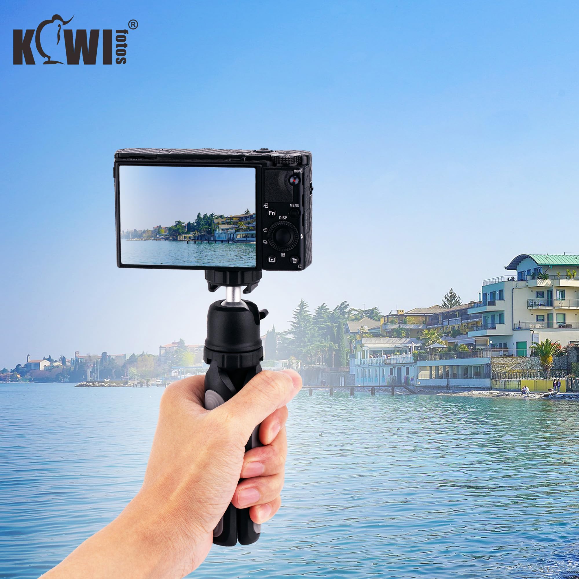 KIWIFOTOS Mini Tabletop Tripod Handheld Grip with Power Bank Handgrip for Sony A7III A7II A6400 A7RIII A7RIV ZV1, for iPhone Phone Gopro Osmo Pocket Action Camera, Compact Mirrorless Entry-Level DSLR