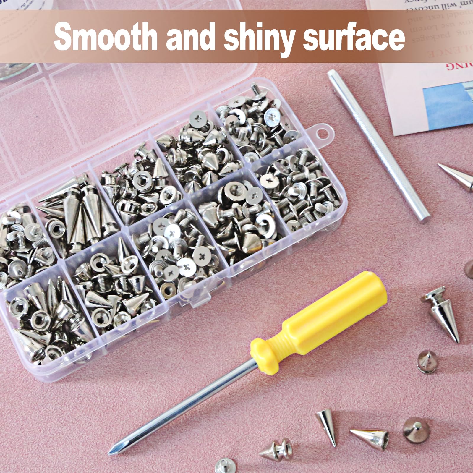 XKCWXY 354 Sets Punk Spikes and Studs Kit,8 Sizes Cone Spikes,Metal Tree Spikes Studs for Leathercraft and Punk Style Clothing Accessories DIY Craft Decoration