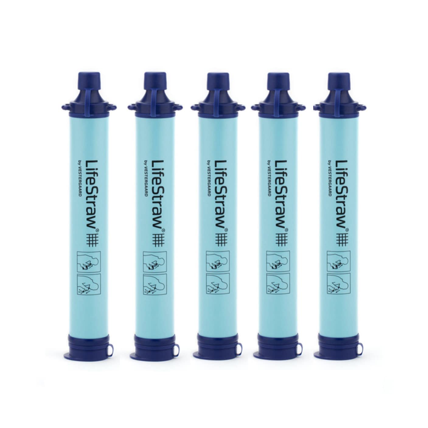 LifeStraw Personal Water Filter for Hiking, Camping, Travel, and Emergency Preparedness, 5 Pack, Blue & Go Water Filter Bottle, Grey, Model:LSGOV2CR44