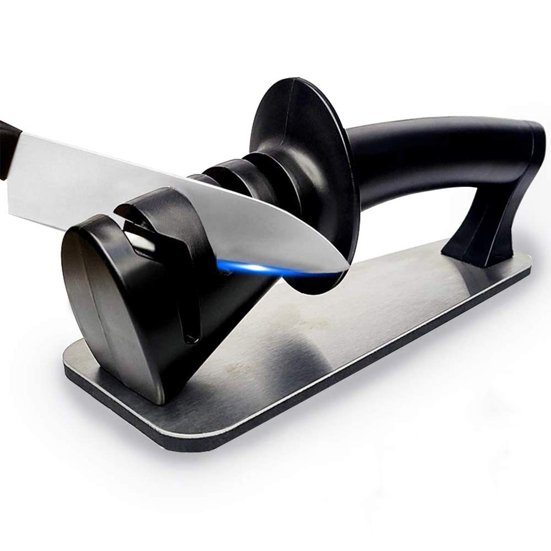 Knife Sharpener, 4 in 1 Kitchen Knife/Scissor Sharpener, Ceramic Stone, Tungsten Steel, Diamond Sharp Groove, Ergonomic Design, Non Slip Professional Manual Knife Sharpener Tool