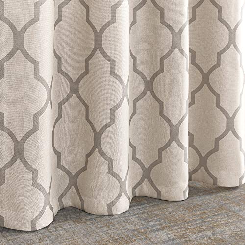 JIN CHAN Curtains Living Room Darkening Drapes Bedroom Linen Textured Window Treatment Panels 95 inch Long One Panel Grey on Beige