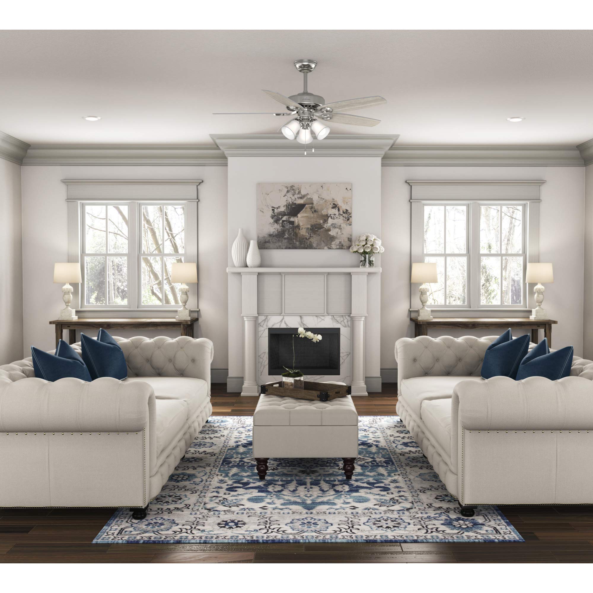 Hunter Fan Company 51111 Builder Indoor Ceiling Fan with LED Light and Pull Chain Control, 52", Brushed Nickel Finish